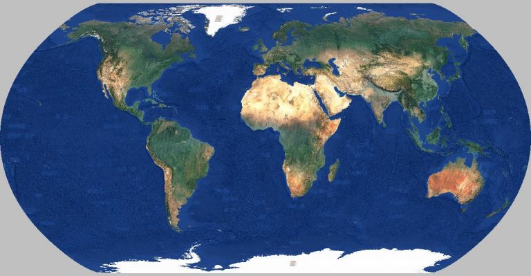 Global cloudless Sentinel-2 mosaic 2018_Textured with hillshade derived ...